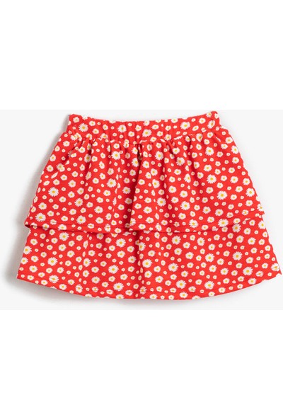Koton Fırfırlı Mini Etek Çiçekli Beli Lastikli Pamuklu