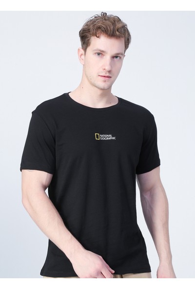 National Geographic Stego Bisiklet Yaka Regular Fit Baskılı Siyah Erkek T-Shirt