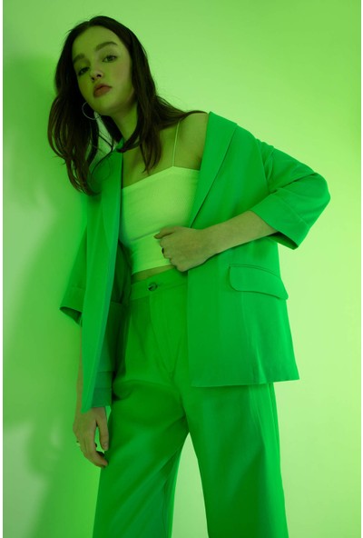 DeFacto Regular Fit Viskon Kıvrık Kollu Blazer CEKET W9652AZ22SP