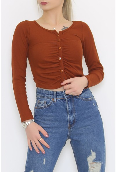 Makri Pazar Önü Düğmeli Bluz Kiremit - 9041.224. Makri Pazar Önü Düğmeli Bluz Kiremit - 9041.224.