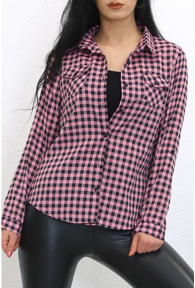 Makri Pazar Kolu Katlamalı Gömlek Pembekareli - 5907.1376. Makri Pazar Kolu Katlamalı Gömlek Pembekareli - 5907.1376.