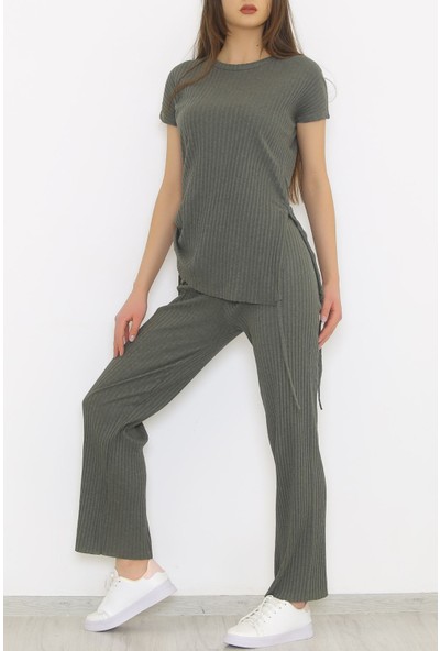 Makri Pazar Yan Büzgülü Fitilli Takım Haki - 9069.1567. Makri Pazar Yan Büzgülü Fitilli Takım Haki - 9069.1567.