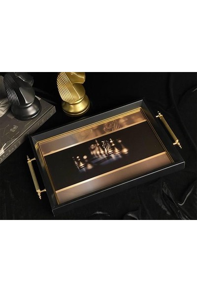 Sembol Siyah Gold 50X31 cm Satranç Desen Ahşap/cam Tepsi S-1003 Sembol Siyah Gold 50X31 cm Satranç Desen Ahşap/cam Tepsi S-1003