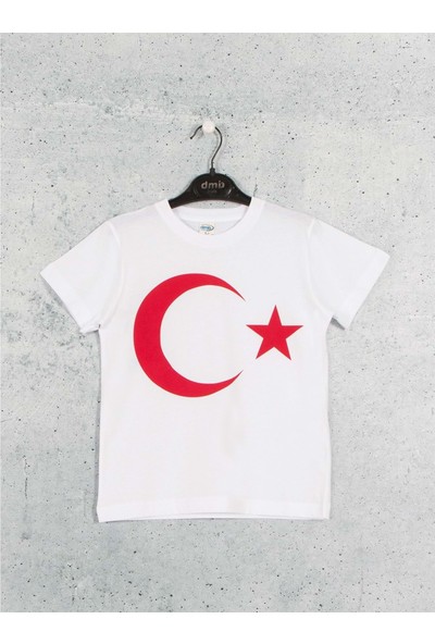 DMB SPORT 5361 Çocuk Bayrak Baskılı Tişört Dmb - Beyaz - 9-10 Yaş