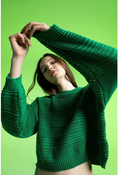 DeFacto Oversize Fit Bisiklet Yaka Kroşe Triko Kazak Y1822AZ22SP