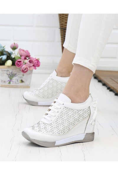 Nesil Shoes Dnr 286 Beyaz Gizli Topuk Günlük Kadın Ayakkabısı