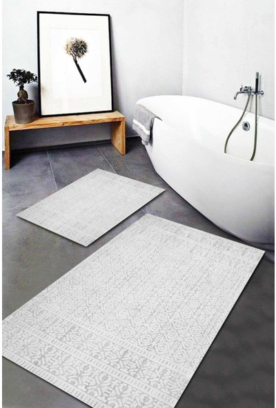 Beyaz Etnik Desenli 2'li Halı Takımı (60X100/40X60) - ES1338