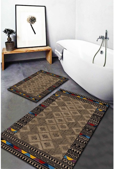 Esta Halı Kilim Desenli Kahverengi 2'li Halı Takımı (60X100/40X60) - ES1205 Esta Halı Kilim Desenli Kahverengi 2'li Halı Takımı (60X100/40X60) - ES1205