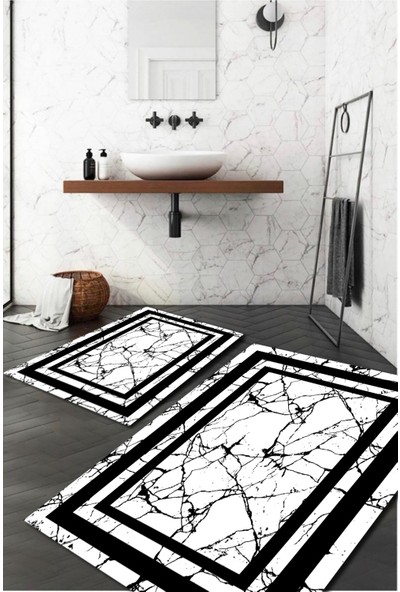 Esta Halı Şerit Detaylı Mermer Desenli 2'li Halı Takımı (60X100/40X60) - ES217 Esta Halı Şerit Detaylı Mermer Desenli 2'li Halı Takımı (60X100/40X60) - ES217