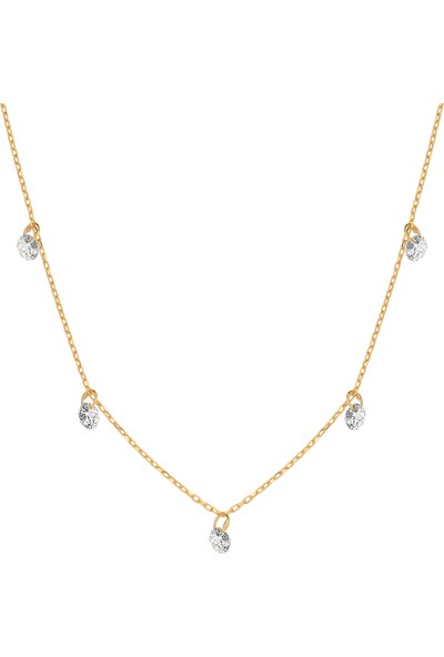 Coşar Silver Zirkon 5 Taşlı Altın Kaplama Gümüş Kolye