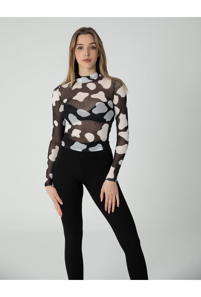 Provedas Mottled Desenli Tül Bluz Provedas Mottled Desenli Tül Bluz