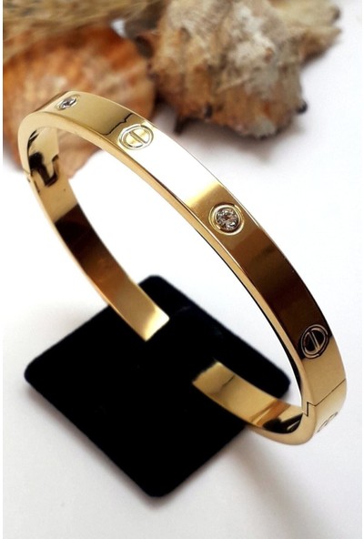 Riza Zirkon Taşlı Altın Renk Paslanmaz Çelik Cartier Bilezik Riza Zirkon Taşlı Altın Renk Paslanmaz Çelik Cartier Bilezik