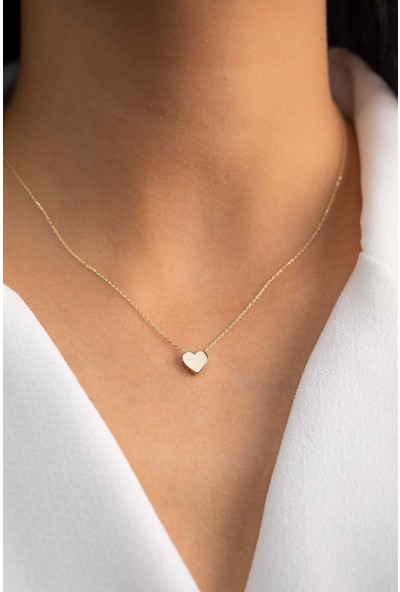 Riza Altın Renk Taşsız Kalp Kolye