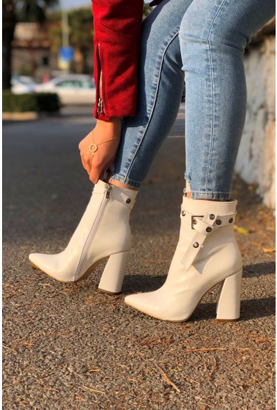 udbyswoman Cristina Beyaz Cilt Topuklu Bot udbyswoman Cristina Beyaz Cilt Topuklu Bot
