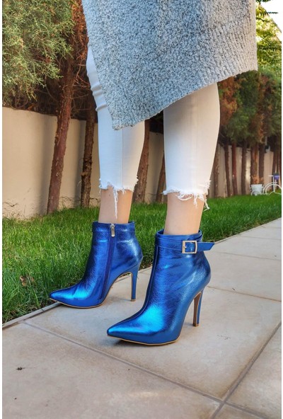 udbyswoman Ventos Sax Mavi Kırışık Topuklu Bot