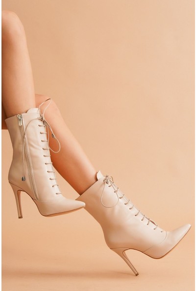 Edge Bağcıklı Ten Cilt Ince Topuklu Kadın Bot Edge Bağcıklı Ten Cilt Ince Topuklu Kadın Bot