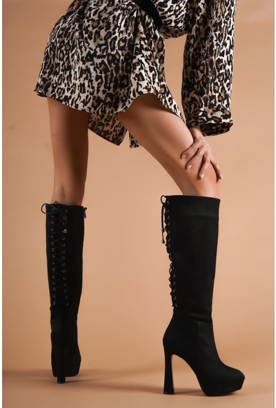 udbyswoman Tessi Siyah Süet Topuklu Kadın Çizme
