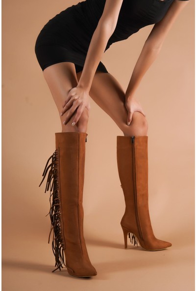 Martin Taba Süet Püsküllü Stiletto Kadın Çizme Martin Taba Süet Püsküllü Stiletto Kadın Çizme