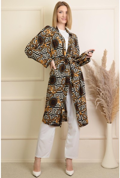 Pınkmark Kadın Siyah Beyaz Etnik Desenli Kimono Beyaz Pantolon Takım PMTK25470 Pınkmark Kadın Siyah Beyaz Etnik Desenli Kimono Beyaz Pantolon Takım PMTK25470