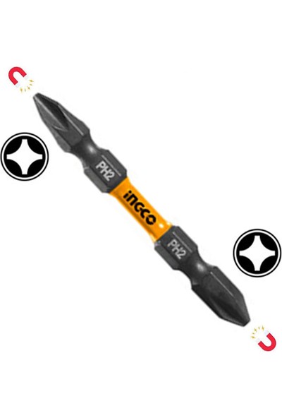 Ingco Çift Taraflı Bits Uç Ph2 65 mm Yıldız Vidalama Ucu S2 Çeliği Mıknatıslı Ingco Çift Taraflı Bits Uç Ph2 65 mm Yıldız Vidalama Ucu S2 Çeliği Mıknatıslı
