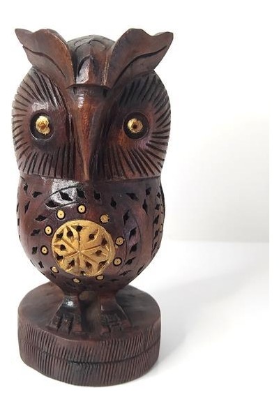 Hd Marketim Ahşap Dekoratif El Oyması Baykuş Biblo 14 cm