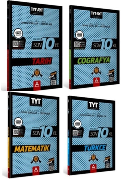 A Yayınları TYT-AYT Tarih-Coğrafya-Matematik-Türkçe Son 10 Yıl Çıkmış Sorular Seti (Ciltli) A Yayınları TYT-AYT Tarih-Coğrafya-Matematik-Türkçe Son 10 Yıl Çıkmış Sorular Seti (Ciltli)