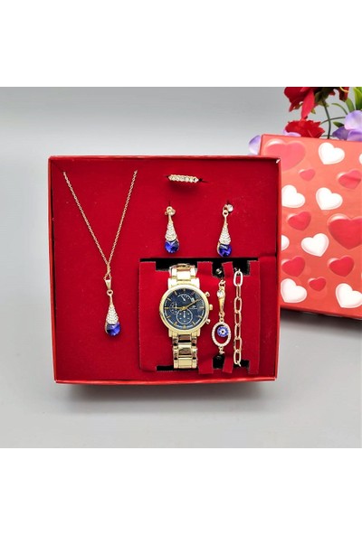 Hediyezin Klasik Metal Kol Saati Kolye ve Bileklik Küpe Yüzük Takı Seti Hediyezin Klasik Metal Kol Saati Kolye ve Bileklik Küpe Yüzük Takı Seti