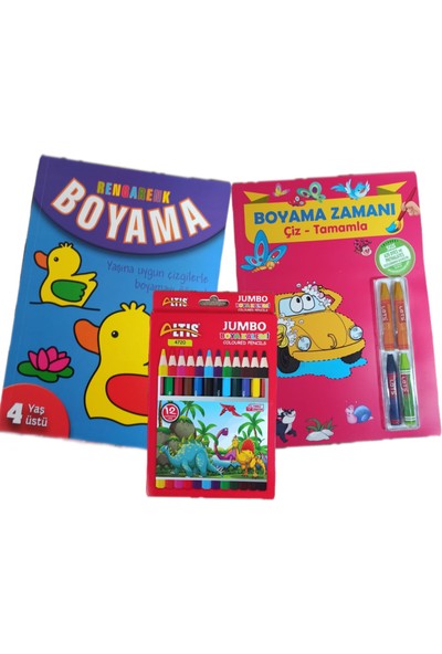 Parıltı 4 Yaş Eğitici Boyama Kitapları ve 12'li Büyük Jumbo Kuru Boya