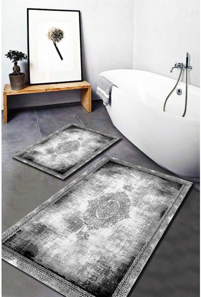 Woolly Halı Eskitme Desenli Antrasit Gri Göbekli 2'li Halı Takımı (60X100/40X60) - WL1203 Woolly Halı Eskitme Desenli Antrasit Gri Göbekli 2'li Halı Takımı (60X100/40X60) - WL1203