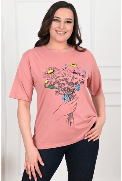 Koza Baskılı Kısa Kollu Büyük Beden T-Shirt 9914