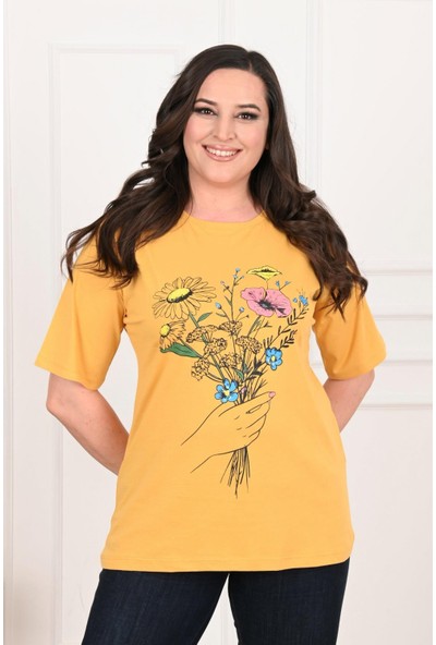 Koza Baskılı Kısa Kollu Büyük Beden T-Shirt 9914