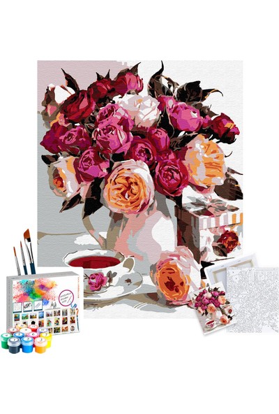 Tabdiko Sayılarla Boyama Seti 40 x 50 cm Tuval Şasesine Gerili Pembe Kamelyalar