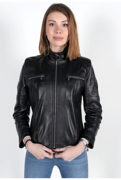 Woog Mina Model Kadın Siyah Hakiki Deri Ceket Woog Mina Model Kadın Siyah Hakiki Deri Ceket