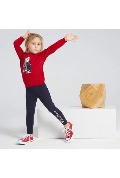 Nautica Kız Çocuk Kırmızı Baskılı Triko Kazak 17SG412T.6NR