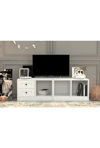 BK Concept Kitaplikli Çekmeceli Tv Ünitesi Beyaz 130 cm TVT-1001 BK Concept Kitaplikli Çekmeceli Tv Ünitesi Beyaz 130 cm TVT-1001