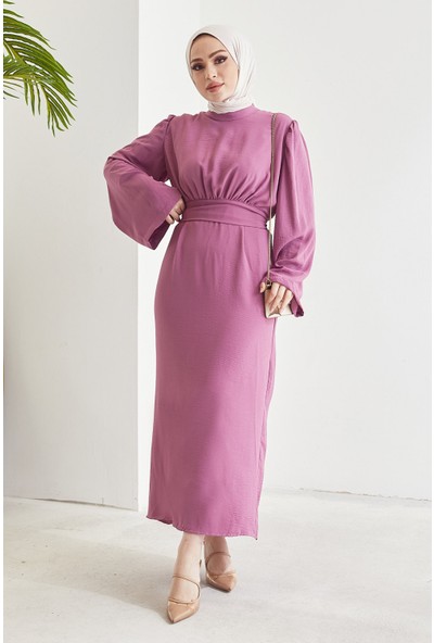 Instyle Rina Kendinden Kuşaklı Ayrobin Elbise - Mor Instyle Rina Kendinden Kuşaklı Ayrobin Elbise - Mor