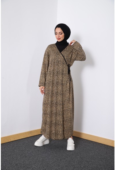 Yandan Bağlamalı Namaz Elbisesi Leopar Desenli