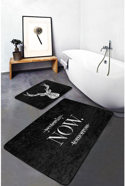 RealHomes Siyah Zemin Geyik Y.n.t. Tasarımlı 2'li Kaymaz Tabanlı Banyo & Mutfak Paspas Takımı RealHomes Siyah Zemin Geyik Y.n.t. Tasarımlı 2'li Kaymaz Tabanlı Banyo & Mutfak Paspas Takımı