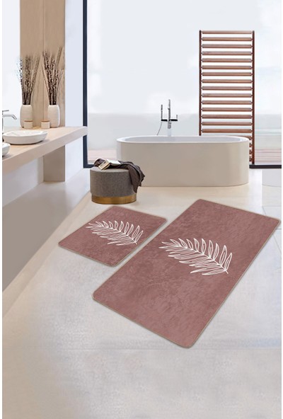 RealHomes Düz Renk Zemin Yaprak Çizimli Dijital Baskılı 2'li Kaymaz Tabanlı Banyo & Mutfak Paspas Takımı RealHomes Düz Renk Zemin Yaprak Çizimli Dijital Baskılı 2'li Kaymaz Tabanlı Banyo & Mutfak Paspas Takımı