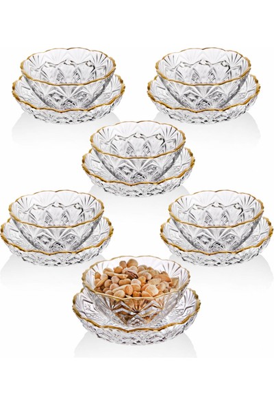 Queen's Kitchen 12 Parça Yaldızlı Kristal Lüx Tabaklı Kase Takımı