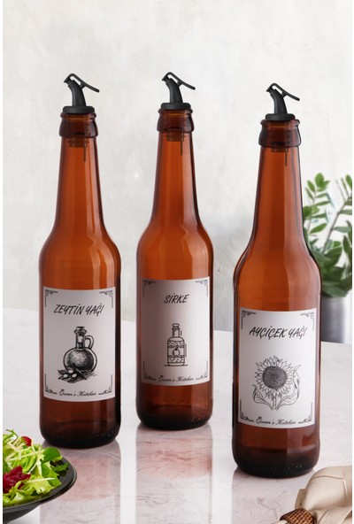 3 Adet 330ML Cam Retro Damlatmaz Yağlık Takımı 3 Adet 330ML Cam Retro Damlatmaz Yağlık Takımı