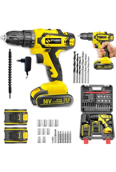 Sturdy 58V 8AH T-E Seri Metal Şanzuman Şarjlı Çift Akülü Matkap 27 Parça Uç Setli Sturdy 58V 8AH T-E Seri Metal Şanzuman Şarjlı Çift Akülü Matkap 27 Parça Uç Setli