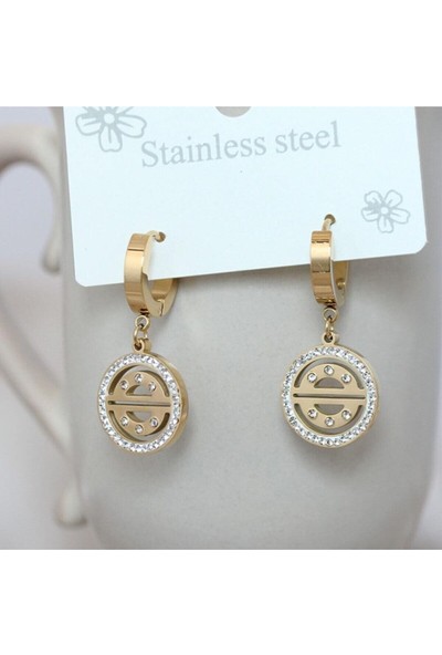 Glcn Takı Çelik Gold Renk Zirkon Taşlı Şık Sallantılı Küpe Glcn Takı Çelik Gold Renk Zirkon Taşlı Şık Sallantılı Küpe