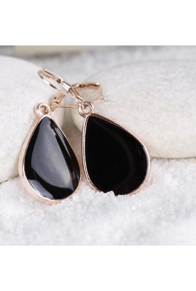 Glcn Takı Siyah Damla Mineli Küpe Glcn Takı Siyah Damla Mineli Küpe