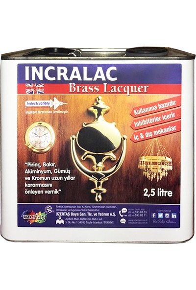 Incralac Kararma Önleyici Metal Verniği 2,5 Lt Incralac Kararma Önleyici Metal Verniği 2,5 Lt