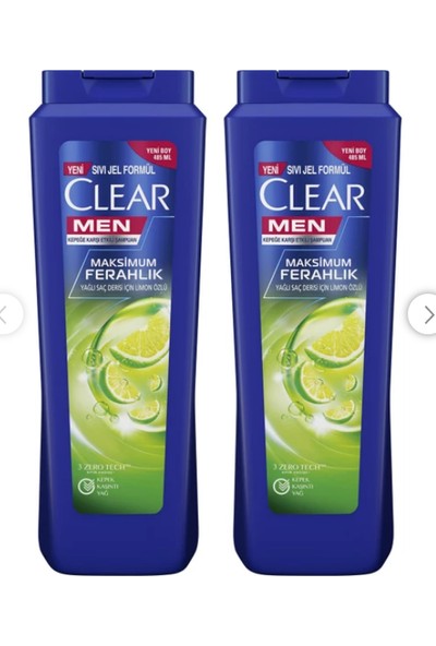 Clear Men Maksimum Ferahlık Kepeğe Karşı Etkili Yağlı Saç Derisi Için Limon Özü Şampuan 485ML 2'li