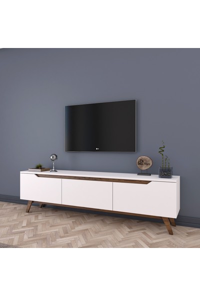 Rani D1 Tv Ünitesi Modern Ayaklı Tv Sehpası 180 cm Beyaz - Minyatür Ceviz Rani D1 Tv Ünitesi Modern Ayaklı Tv Sehpası 180 cm Beyaz - Minyatür Ceviz