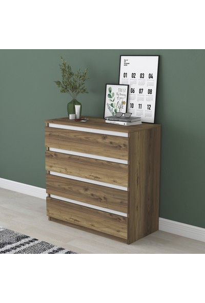 Rani BE102 Şifonyer 4 Çekmeceli Yatak Odası Bebek Odası Minyatür Ceviz - Beyaz 91 x 80 Cm Rani BE102 Şifonyer 4 Çekmeceli Yatak Odası Bebek Odası Minyatür Ceviz - Beyaz 91 x 80 Cm