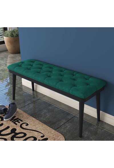 Rani EK101 Bench Mutfak Salon Antre Yatak Odası Puf Kapitoneli Siyah Ayak - Yeşil 115 x 50 Cm Rani EK101 Bench Mutfak Salon Antre Yatak Odası Puf Kapitoneli Siyah Ayak - Yeşil 115 x 50 Cm