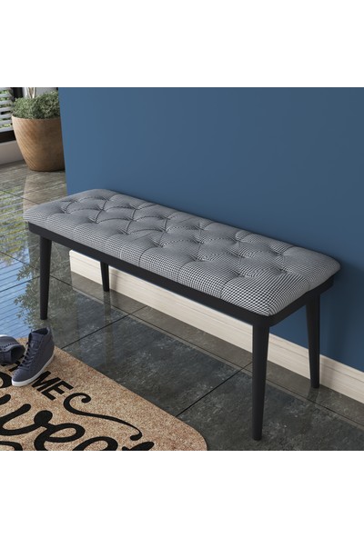 Rani EK101 Bench Mutfak Salon Antre Yatak Odası Puf Siyah Ayak - Siyah Beyaz Kazayağı Desenli 115 x 50 Cm Rani EK101 Bench Mutfak Salon Antre Yatak Odası Puf Siyah Ayak - Siyah Beyaz Kazayağı Desenli 115 x 50 Cm